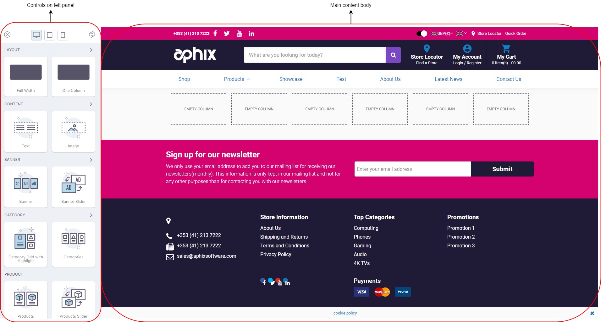 Visual Page Builder in Aphix WebShop